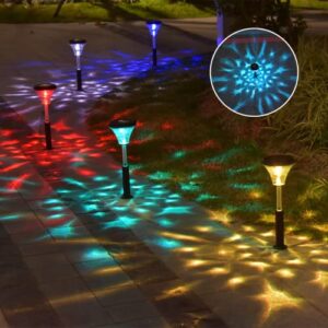 pathway solar outdoor lights waterproof: bright color changing garden path light stake 6 pack, outside landscape wall fence lighting for yard lawn patio walkway driveway sidewalk