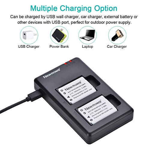 Newmowa NP-45 NP-45S Replacment Battery (2 Pack) and Dual USB Charger Kit for Fujifilm INSTAX Mini 90 and FinePix XP50 XP60 XP70 XP80 XP90 XP120 XP130 XP140 T350 T360 T400 T500 T510 T550 JX500 JX520