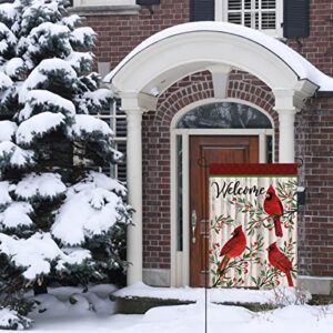 Dyrenson Welcome Winter Cardinals Red Birds Berries Decorative Garden Flag, Snowy Forest Farmhouse Yard Outside Decorations Outdoor Small Decor 12x18