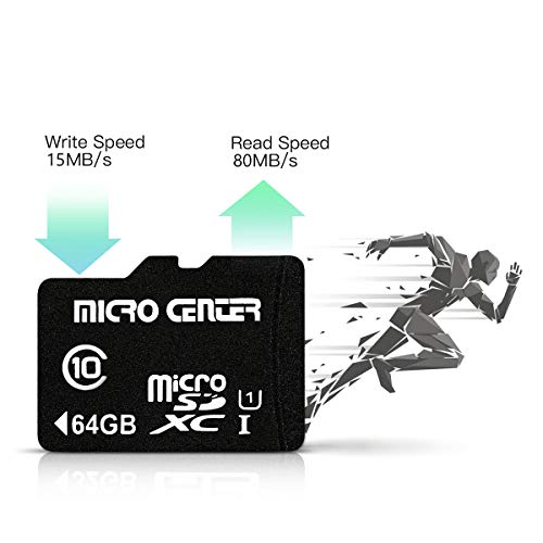 Micro Center 64GB Class 10 MicroSDXC Flash Memory Card with Adapter for Mobile Device Storage Phone, Tablet, Drone & Full HD Video Recording - 80MB/s UHS-I, C10, U1 (1 Pack)