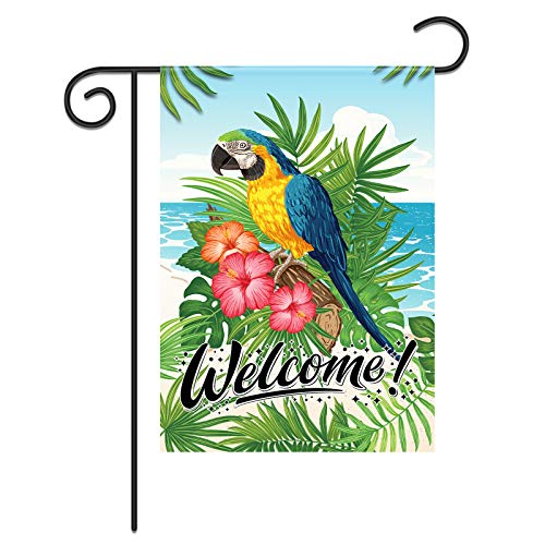 Parrot Garden Flag Parrot Yard Sign Beach Party Decorations Garden Decor Lawn Outdoor Decorations Yard Flags Welcome Tropical Rest Outdoor Ornament Double Side Welcome Summer House Flag Summer Garden Banner