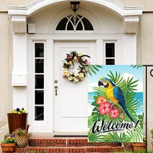 Parrot Garden Flag Parrot Yard Sign Beach Party Decorations Garden Decor Lawn Outdoor Decorations Yard Flags Welcome Tropical Rest Outdoor Ornament Double Side Welcome Summer House Flag Summer Garden Banner