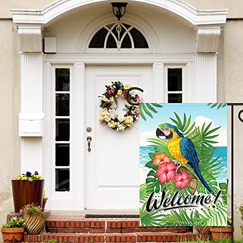 Parrot Garden Flag Parrot Yard Sign Beach Party Decorations Garden Decor Lawn Outdoor Decorations Yard Flags Welcome Tropical Rest Outdoor Ornament Double Side Welcome Summer House Flag Summer Garden Banner