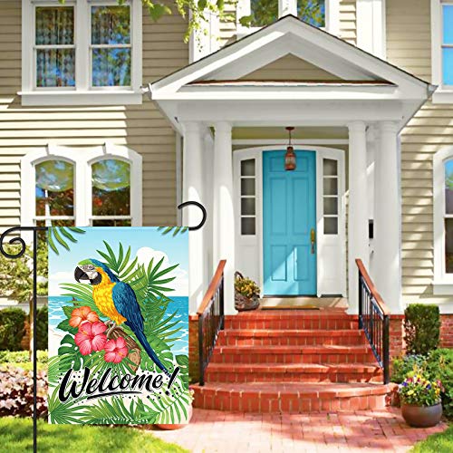 Parrot Garden Flag Parrot Yard Sign Beach Party Decorations Garden Decor Lawn Outdoor Decorations Yard Flags Welcome Tropical Rest Outdoor Ornament Double Side Welcome Summer House Flag Summer Garden Banner