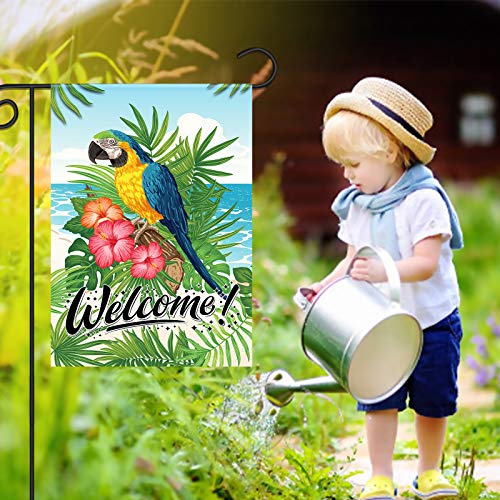 Parrot Garden Flag Parrot Yard Sign Beach Party Decorations Garden Decor Lawn Outdoor Decorations Yard Flags Welcome Tropical Rest Outdoor Ornament Double Side Welcome Summer House Flag Summer Garden Banner