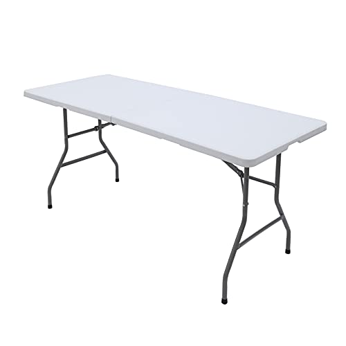 Aoeiye 6ft Folding Table Plastic Fold in Half w/Handle Heavy Duty Portable Indoor Outdoor for Garden Party Picnic Camping BBQ Dining Kitchen Wedding Market Events