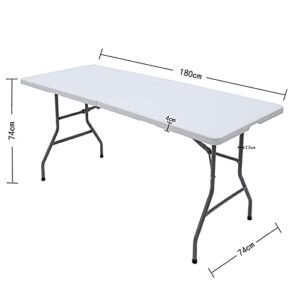 Aoeiye 6ft Folding Table Plastic Fold in Half w/Handle Heavy Duty Portable Indoor Outdoor for Garden Party Picnic Camping BBQ Dining Kitchen Wedding Market Events