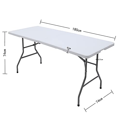 Aoeiye 6ft Folding Table Plastic Fold in Half w/Handle Heavy Duty Portable Indoor Outdoor for Garden Party Picnic Camping BBQ Dining Kitchen Wedding Market Events