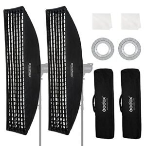 godox 2 pcs fw30x120cm / 12″x47″ bowens mount strip honeycomb grid softbox,portable strip soft box with bowens mount speedring,curved grid softbox for studio strobe flash portrait product photography