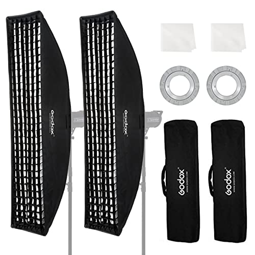 Godox 2 PCS FW30x120cm / 12"x47" Bowens Mount Strip Honeycomb Grid Softbox,Portable Strip Soft Box with Bowens Mount Speedring,Curved Grid Softbox for Studio Strobe Flash Portrait Product Photography