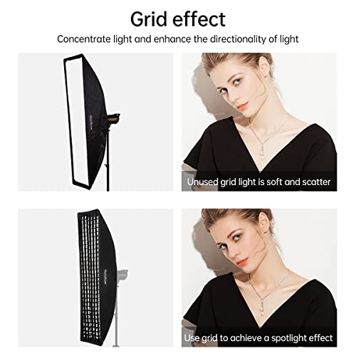 Godox 2 PCS FW30x120cm / 12"x47" Bowens Mount Strip Honeycomb Grid Softbox,Portable Strip Soft Box with Bowens Mount Speedring,Curved Grid Softbox for Studio Strobe Flash Portrait Product Photography