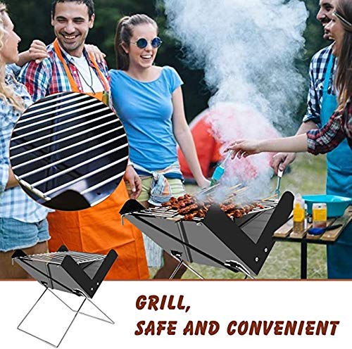 ZRSL Barbecue for Garden Party, Small Portable Picnic Grill, Fire Pit BBQ Silver Chrome Cooking Net Fire Pits for Garden Suitable for Garden, Terrace, Camping.