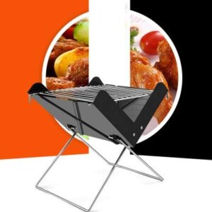 ZRSL Barbecue for Garden Party, Small Portable Picnic Grill, Fire Pit BBQ Silver Chrome Cooking Net Fire Pits for Garden Suitable for Garden, Terrace, Camping.