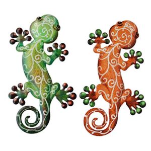 hanizi 15” metal gecko wall decoration, wall art hanging for bedroom living room office garden indoor outdoor, set of 2