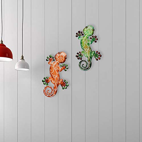 Hanizi 15'' Metal Gecko Wall Decoration, Wall Art Hanging for Bedroom Living Room Office Garden Indoor Outdoor, Set of 2