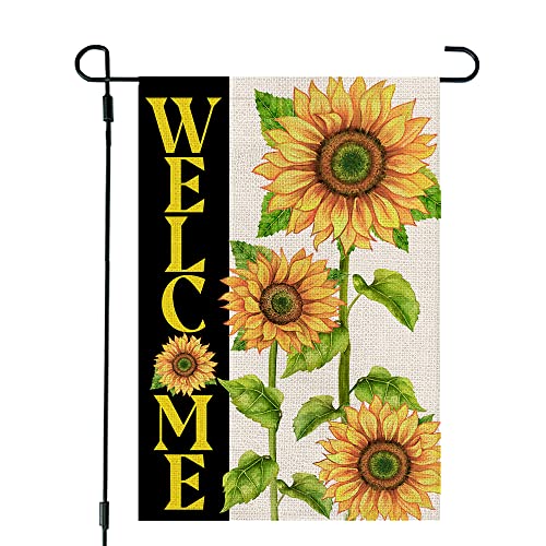 CROWNED BEAUTY Summer Garden Flag 12x18 Inch Double Sided Sunflower for Outside Yard Flag