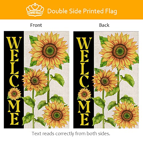 CROWNED BEAUTY Summer Garden Flag 12x18 Inch Double Sided Sunflower for Outside Yard Flag