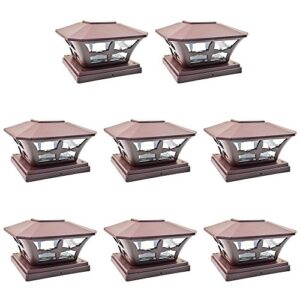 iglow 8 pack brown outdoor garden 6 x 6 solar smd led post deck cap square fence light landscape lamp pvc vinyl wood