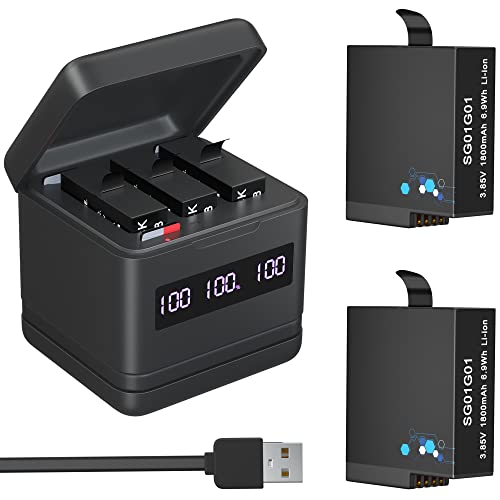 TOMSHEIR Hero 8/7/6 Battery 2-Pack 1800mAh and 3-Channel USB Storage Charger Fully Compatible with Gopro Hero 8, Hero 7, Hero 6 Black Official with High Speed Micro SD Card Reader Function