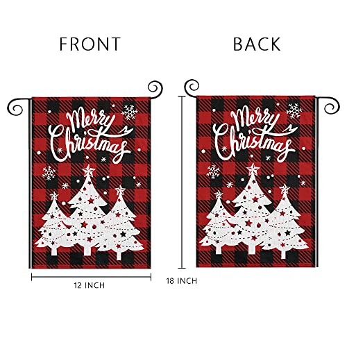 hogardeck Merry Christmas Garden Flag, Buffalo Plaid Check Tree Burlap Christmas Decorations, Vertical Double Sided Winter Decor, Bell & Star Outdoor Indoor Yard Flag 12.5x18 Inch