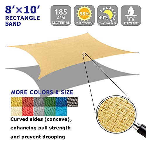 Shade&Beyond 8' x 10' Sun Shade Sail Canopy Rectangle Sand, UV Block Sunshade for Backyard Yard Deck Outdoor Facility and Activities