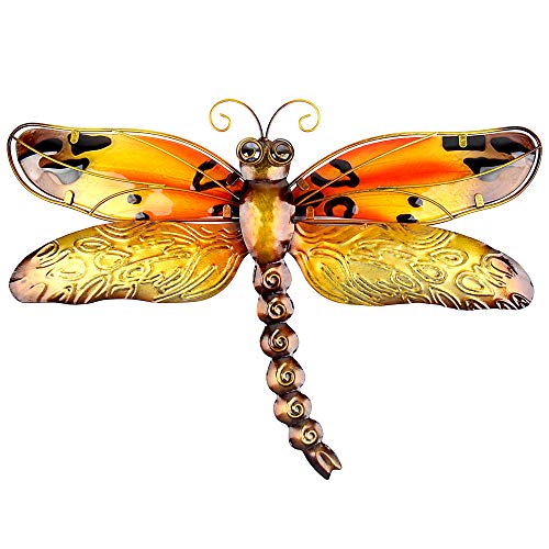 John's Studio Metal Dragonfly Wall Decor Glass Outdoor Garden Fence Art, Iron Sculpture Hanging Decoration for Home, Living Room, Bedroom, Yard, Patio, Porch