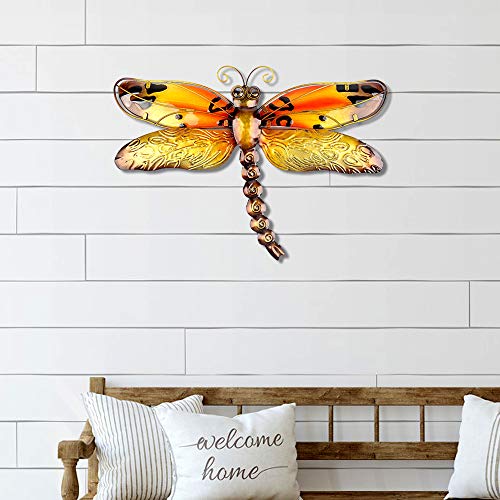 John's Studio Metal Dragonfly Wall Decor Glass Outdoor Garden Fence Art, Iron Sculpture Hanging Decoration for Home, Living Room, Bedroom, Yard, Patio, Porch