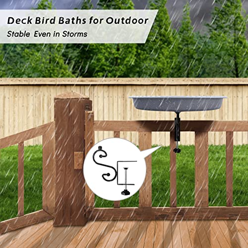 Hpycohome Bird Bath for Outdoors, Horizontally Stable Durable Large Capacity Birdbath for Deck Mount with Adjustable Metal Clamp for Garden Patio Lawn Decorative