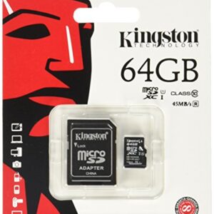 Kingston Digital 64 GB microSD Class 10 UHS-1 Memory Card 30MB/s with Adapter (SDCX10/64GB)