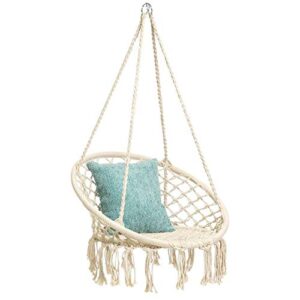 mertonzo hammock swing chair for 2-16 years old kids,handmade knitted macrame hanging swing chair for indoor,bedroom,yard,garden- 230 pound capacity