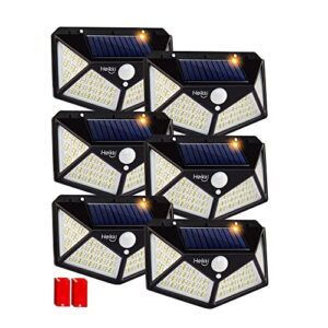 heikki solar lights outdoor, new upgraded 162 led/ 3 modes motion sensor security lights with 270° wide lighting angle, ip65 waterproof solar powered lights for garden fence garage patio (6 pack)