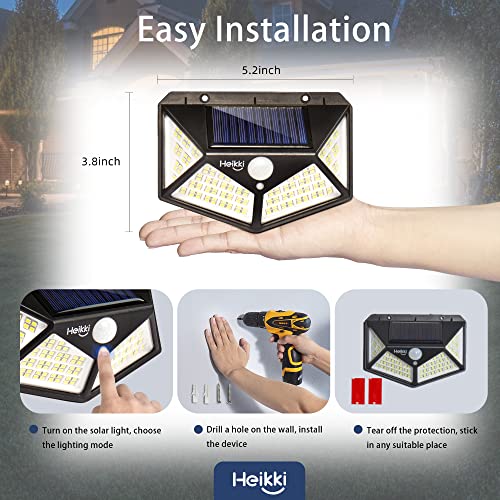 Heikki Solar Lights Outdoor, New Upgraded 162 LED/ 3 Modes Motion Sensor Security Lights with 270° Wide Lighting Angle, IP65 Waterproof Solar Powered Lights for Garden Fence Garage Patio (6 Pack)