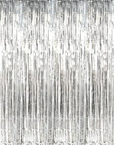 goer 3.2 ft x 9.8 ft metallic tinsel foil fringe curtains party photo backdrop party streamers for birthday,graduation,new year eve decorations wedding decor (silver,1 pack)