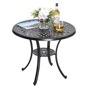 nuu garden 31 inch patio dining table, cast aluminum patio table with umbrella hole, round outdoor bistro table for backyard, garden, patio, porch, black with antique bronze edging