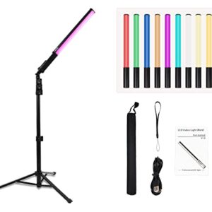 RGB Handheld LED Photography Light Wand ,9-Color Video Light Stick, Tripod Photography Kit, Built-in Rechargeable Battery, 1000 Lumens Adjustable 3200K-5600K