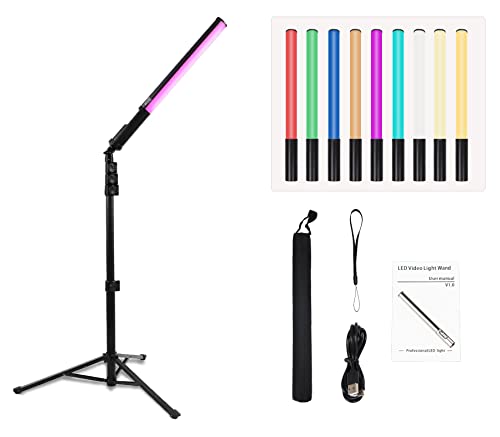 RGB Handheld LED Photography Light Wand ,9-Color Video Light Stick, Tripod Photography Kit, Built-in Rechargeable Battery, 1000 Lumens Adjustable 3200K-5600K