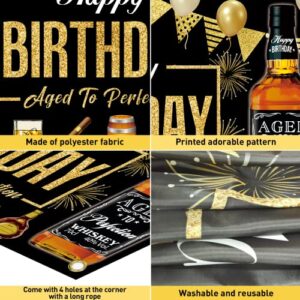 Whiskey Birthday Party Decorations for Men, Large Black Gold Aged to Perfection Birthday Poster Party Supplies, Whiskey Themed Cheer and Beer Themed Happy Birthday Banner Backdrop Photo Booth Props