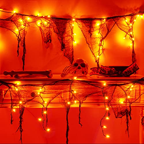 Halloween Decorations Halloween Lights 36 Orange Bulbs 7 Drops Plug In Halloween String Lights with Black Gauzes, Connectable Halloween Decor for Indoor Outdoor Halloween Party Home Mantel Garden Yard