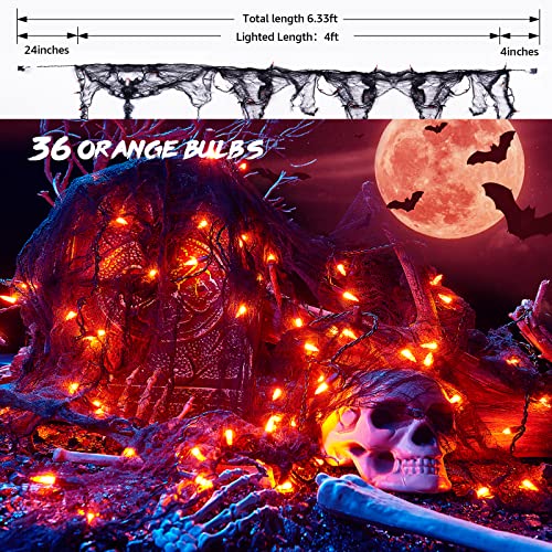 Halloween Decorations Halloween Lights 36 Orange Bulbs 7 Drops Plug In Halloween String Lights with Black Gauzes, Connectable Halloween Decor for Indoor Outdoor Halloween Party Home Mantel Garden Yard