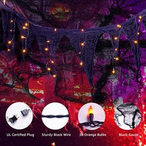 Halloween Decorations Halloween Lights 36 Orange Bulbs 7 Drops Plug In Halloween String Lights with Black Gauzes, Connectable Halloween Decor for Indoor Outdoor Halloween Party Home Mantel Garden Yard