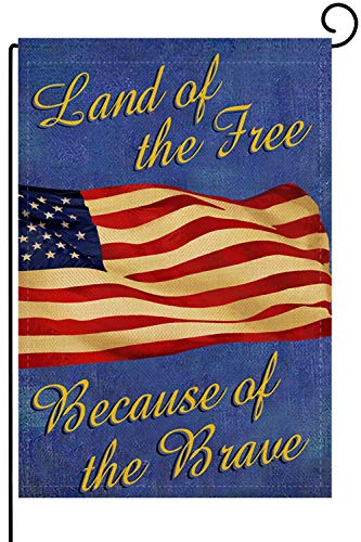 Dyrenson Home Decorative Outdoor 4th of July Patriotic Memorial Day Garden Flag Double Sided, Land of The Free Because of The Brave House Yard Flag, 9/11 Decorations, USA Holiday Outdoor Flag 12 x 18