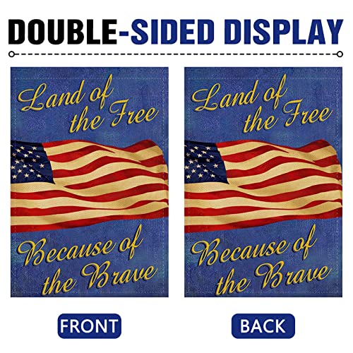 Dyrenson Home Decorative Outdoor 4th of July Patriotic Memorial Day Garden Flag Double Sided, Land of The Free Because of The Brave House Yard Flag, 9/11 Decorations, USA Holiday Outdoor Flag 12 x 18