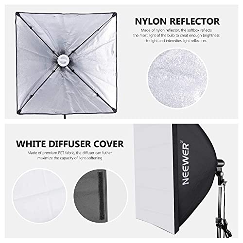 NEEWER 700W Equivalent Softbox Lighting Kit, 2Pack 5500K CFL Lighting Bulbs, 24x24 inches Softboxes with E27 Socket, Photography Continuous Lighting Kit Photo Studio Equipment