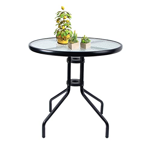 Vipush 24" Outdoor Bistro Table Round Patio Side Table Dining Table with Glass Table Top Metal Coffee Table for Lawn Garden Pool Steel Frame Commercial Party Table Black