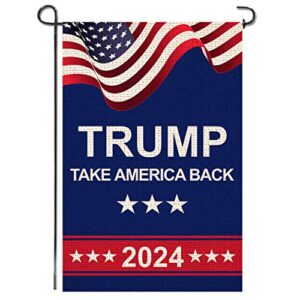 shmbada american president donald trump 2024 take america back burlap garden flag, double sided premium fabric, us election patriotic outdoor decoration banner for yard lawn, 12.5″ x 18.5″