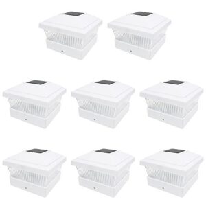 iglow 8 pack white outdoor garden 5 x 5 solar led post deck cap square fence light landscape lamp lawn pvc vinyl wood