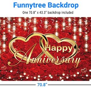 Funnytree Happy Wedding Anniversary Party Backdrop Banner Red Gold Flowers Roses Photo Booth Banner Supplies Photography Background Indoor Outdoor Decorations