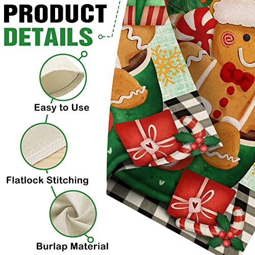 Dyreson Merry Christmas Joy Coffee Gingerbread Man Decorative Garden Flag, Xmas Happy Holiday Buffalo Plaid Check Yard Outside Decorations, Winter Farmhouse Outdoor Small Decor 12x18