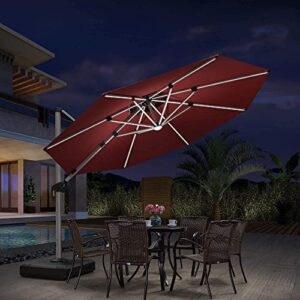 purple leaf 11ft solar powered led patio umbrella outdoor round umbrella large cantilever umbrella with led lights windproof offset umbrella heavy duty sun umbrella for garden deck pool patio, terra