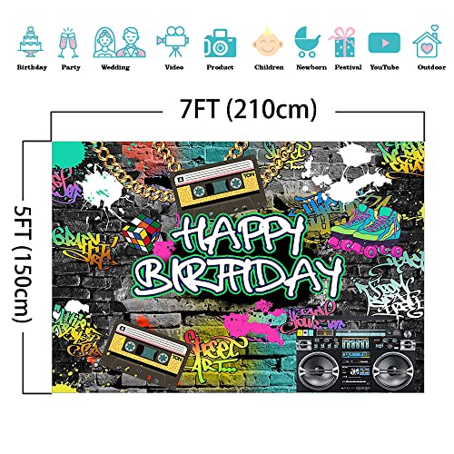 Mocsicka Graffiti 80's 90's Birthday Backdrop Urban Retro Birthday Party Background 80's 90's Hip Hop Rock Birthday Party Cake Table Decoration Banner Photo Booth Props (7x5ft)